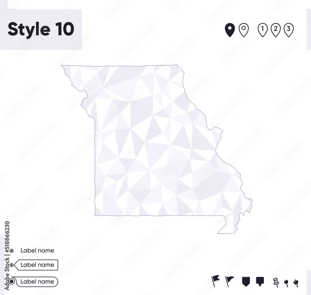 Missouri, USA - white and gray low poly map, polygonal map. Outline map ...