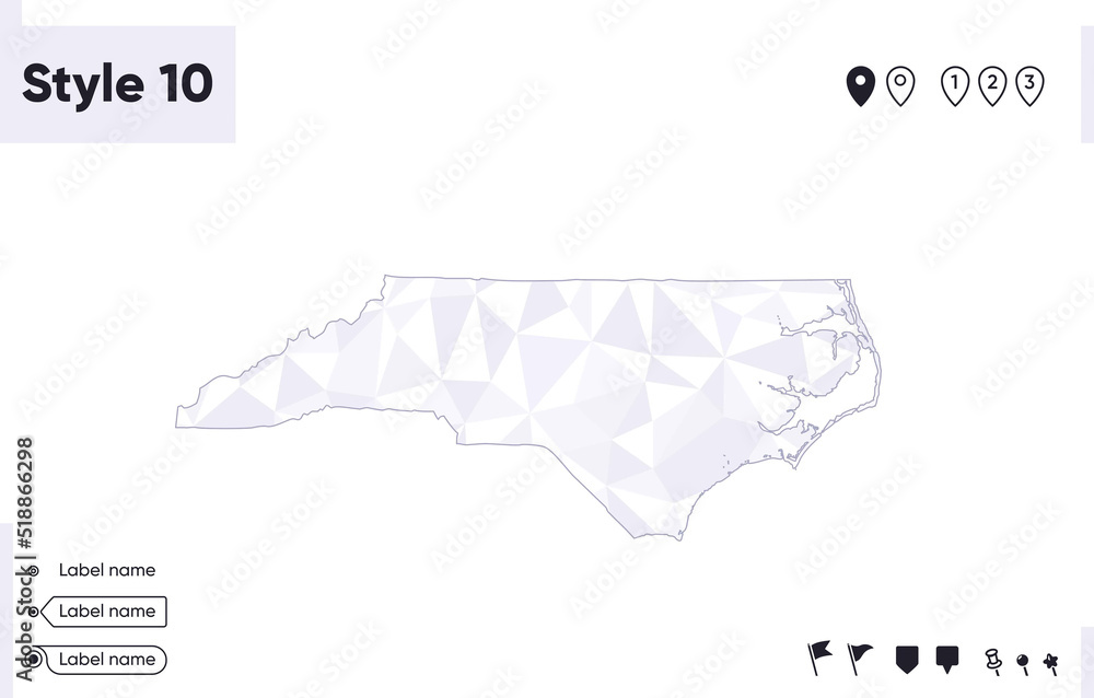 North Carolina, USA - white and gray low poly map, polygonal map ...