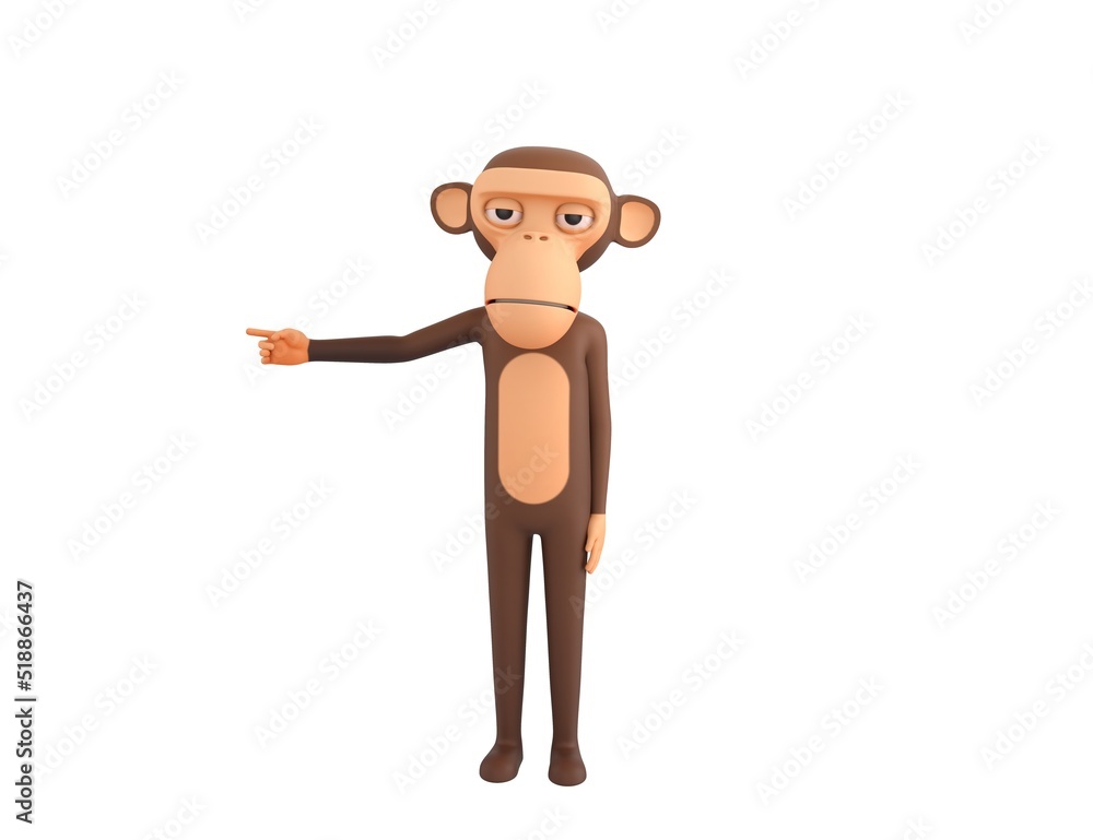 Monkey character pointing his finger to the left in 3d rendering. Stock ...
