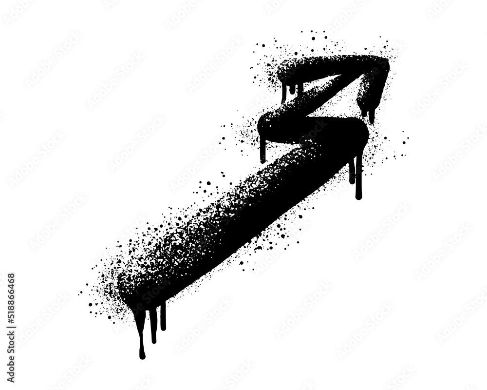 Spray painted graffiti Arrow sign. on black over white. Arrow drip ...