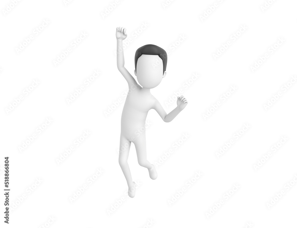 Stick Man with Hair character Jumping with smile on face doing winner ...