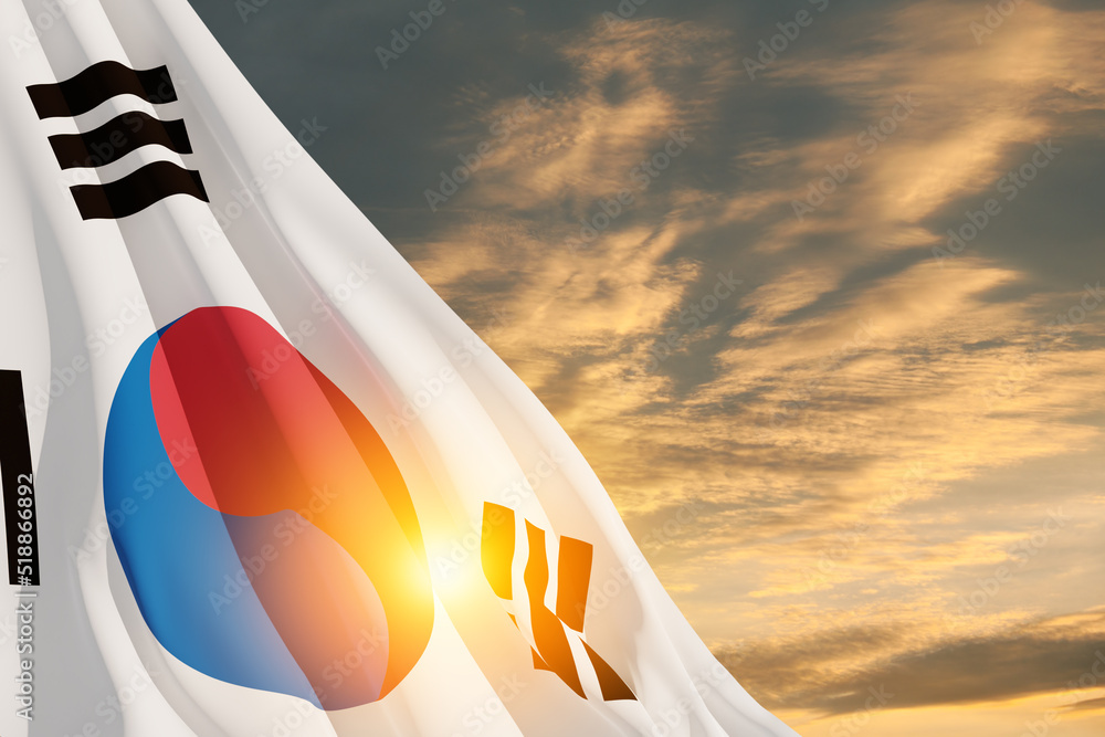 Waving South Korea flag on sunset sky. Background with place for your ...