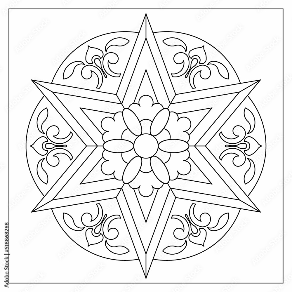Decorative hexagonal mandala art design for coloring pages for adults ...