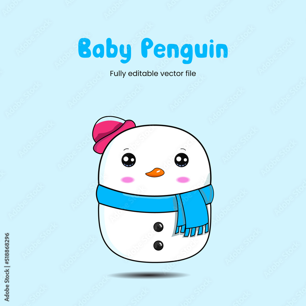 cute little baby penguin vector illustration clipart | fully editable ...