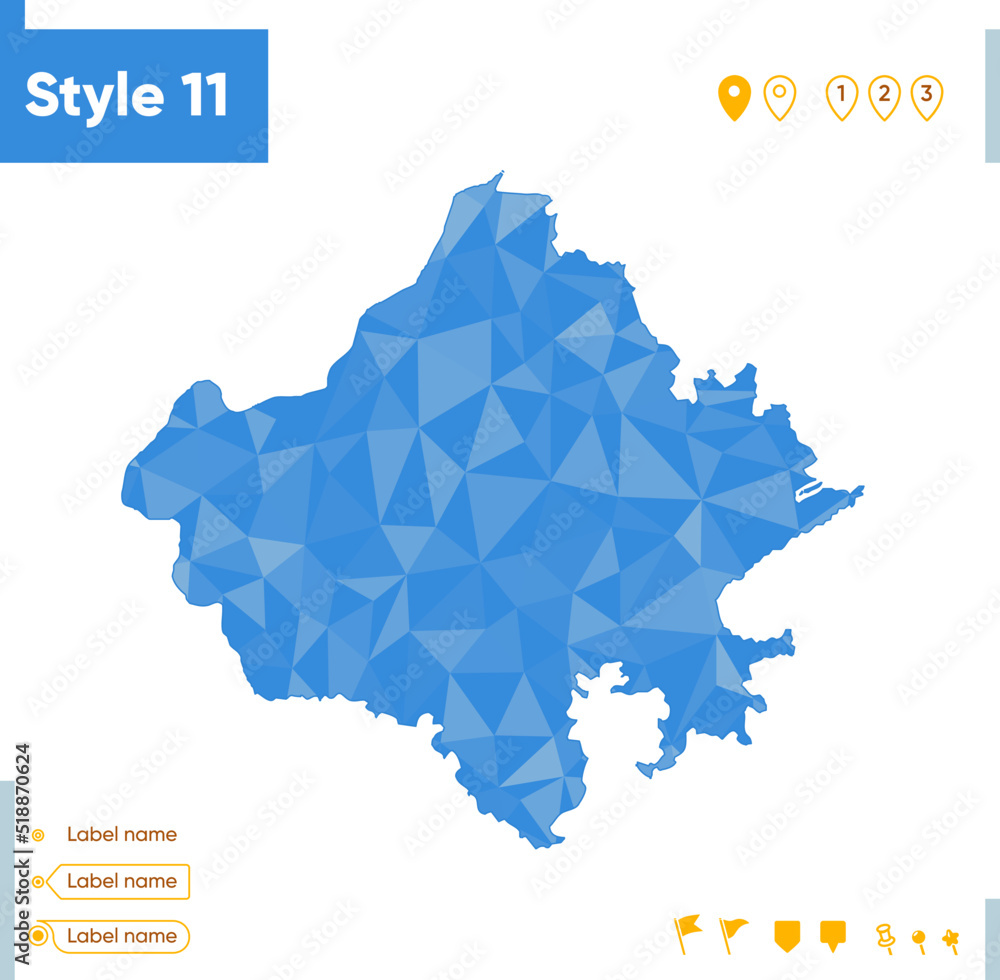 Rajasthan, India - blue low poly map, polygonal map. Outline map ...