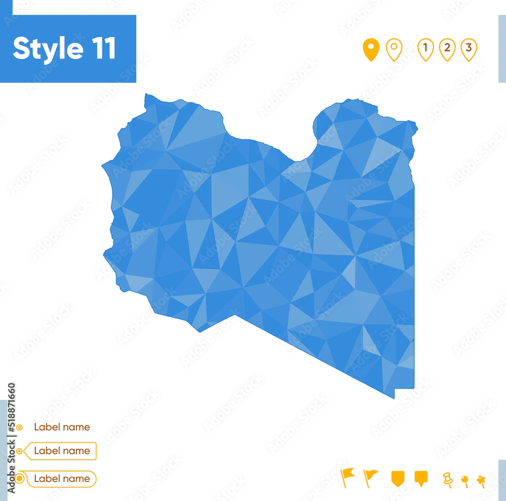 Libya - blue low poly map, polygonal map. Outline map. Vector illustration. Stock Vector | Adobe ...