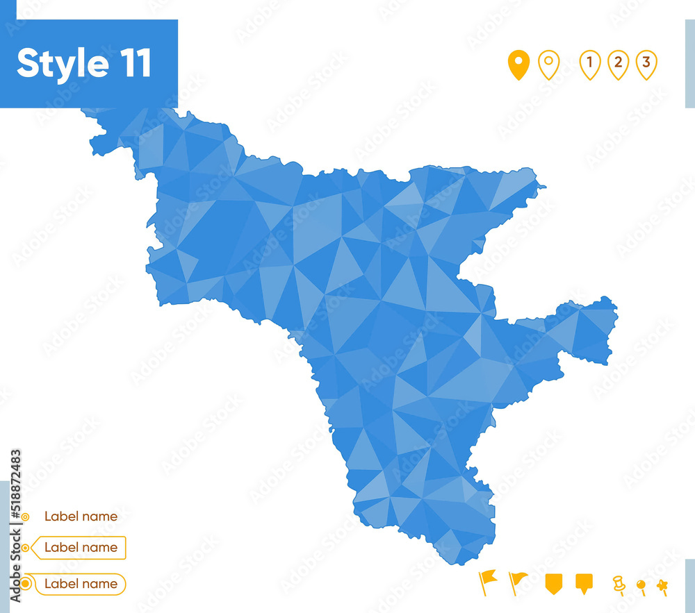 Amur Region, Russia - blue low poly map, polygonal map. Outline map ...