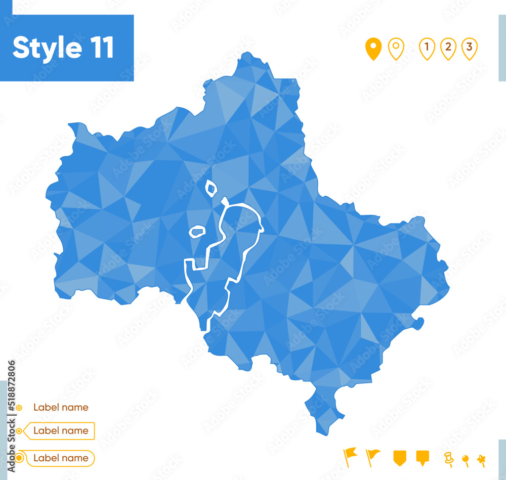 Moscow Region, Russia - blue low poly map, polygonal map. Outline map ...