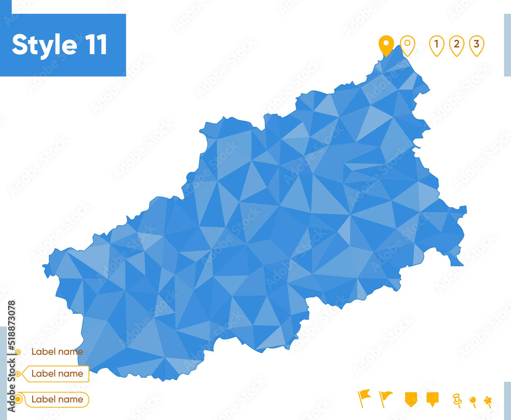 Tver Region, Russia - blue low poly map, polygonal map. Outline map ...