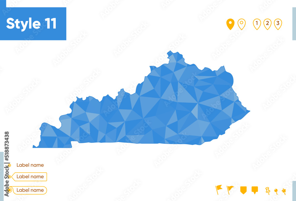 Kentucky, USA - blue low poly map, polygonal map. Outline map. Vector ...