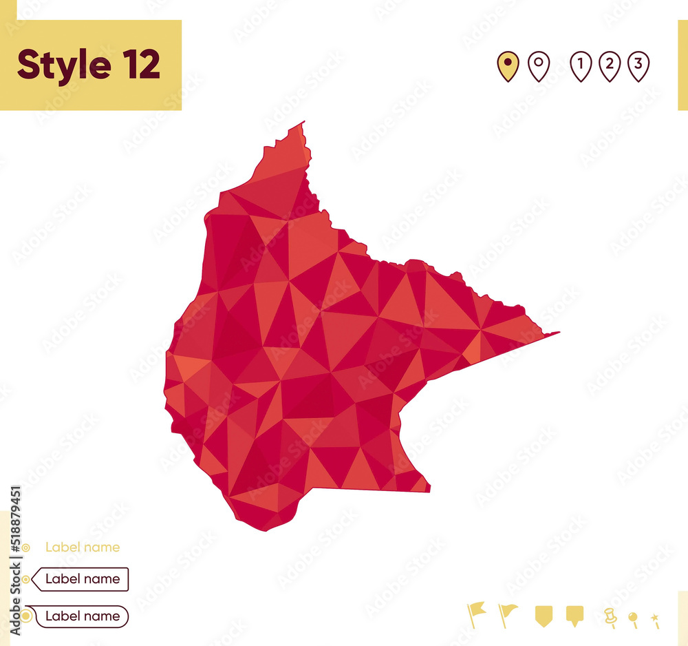 Beni, Bolivia - red low poly map, polygonal map. Outline map. Vector ...