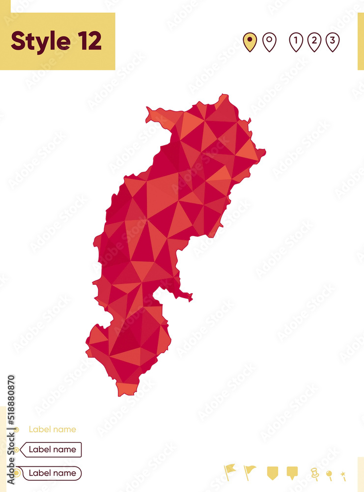 Chhattisgarh, India - red low poly map, polygonal map. Outline map ...