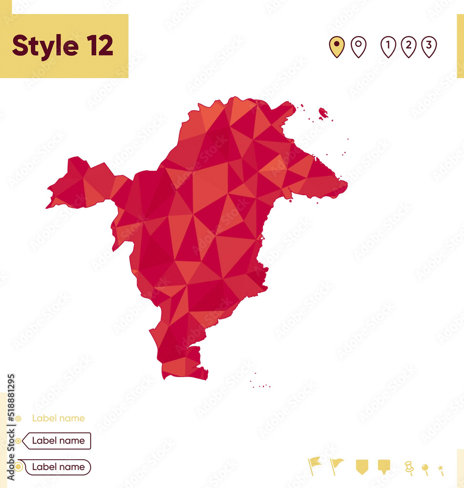 East Kalimantan, Indonesia - red low poly map, polygonal map. Outline ...