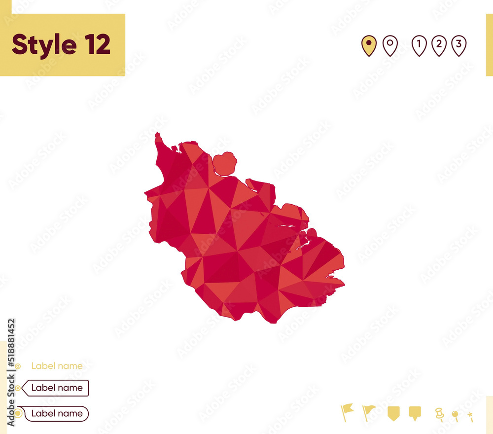Riau, Indonesia - red low poly map, polygonal map. Outline map. Vector ...