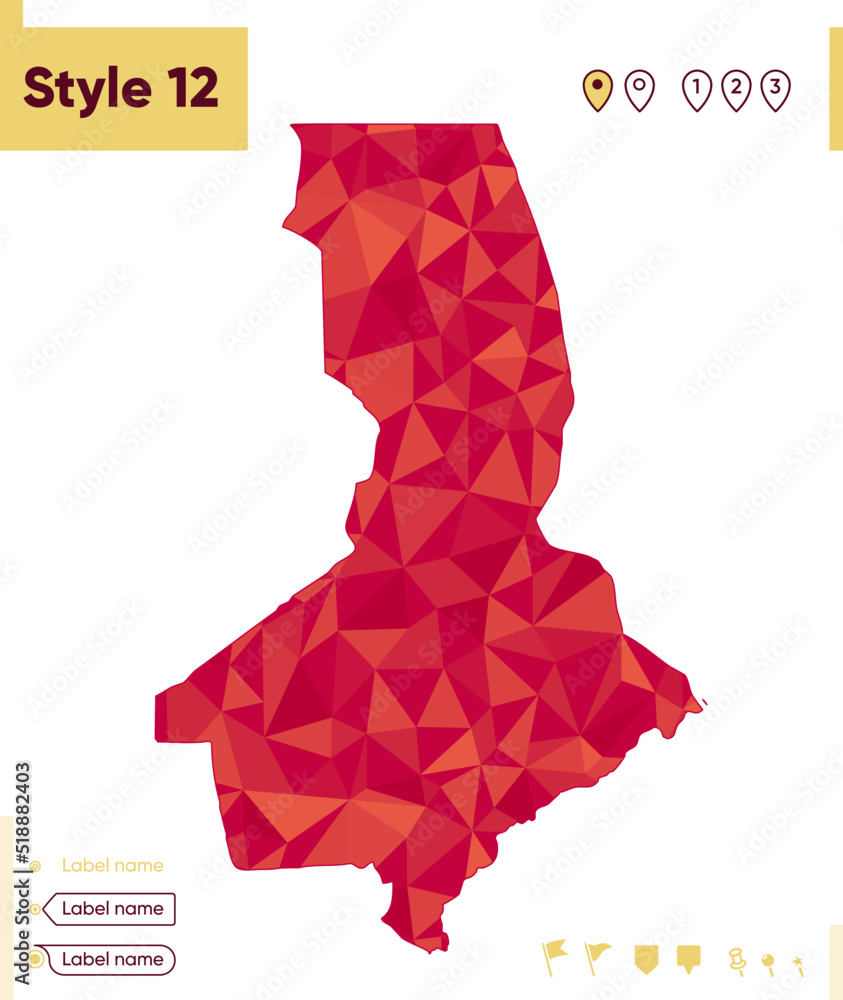 Turkistan, Kazakhstan - red low poly map, polygonal map. Outline map ...