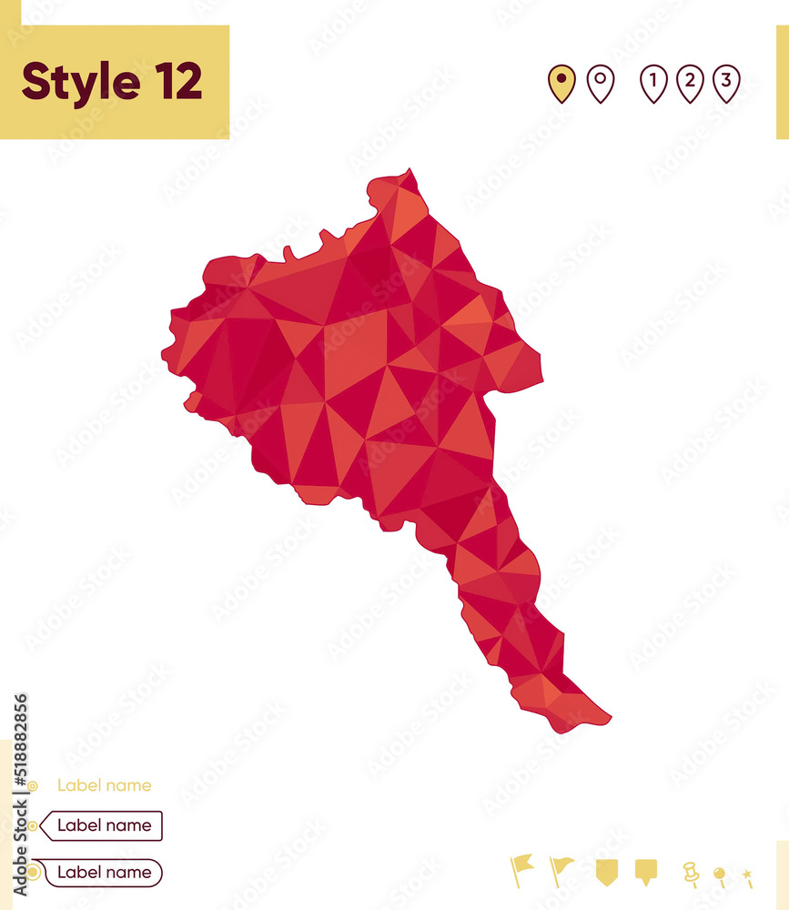Bayan Olgii, Mongolia - red low poly map, polygonal map. Outline map ...