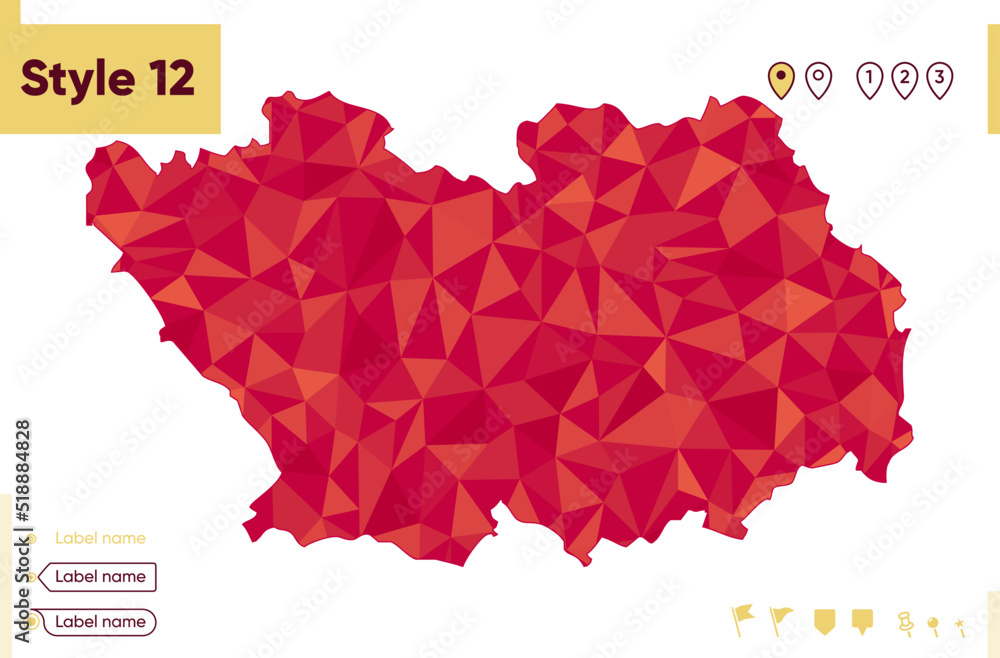 Penza Region, Russia - red low poly map, polygonal map. Outline map ...
