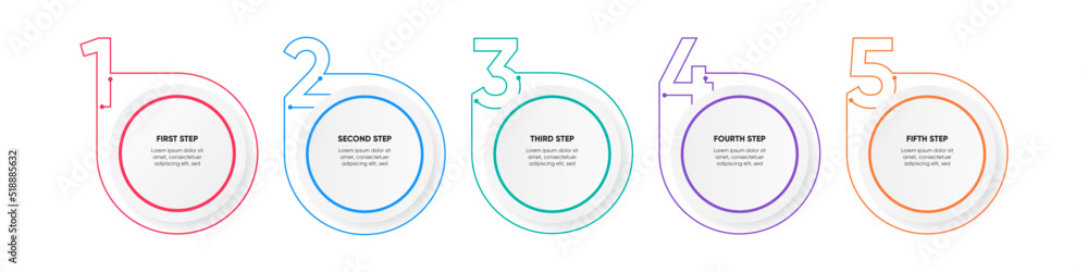 5 steps infographic design with big number. Step by step geometric ...