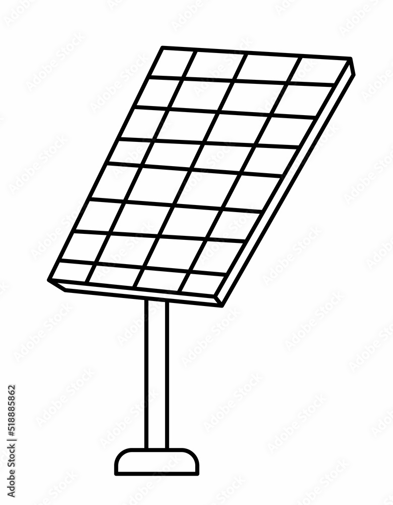 Solar black and white panel icon, Alternative energy source line ...