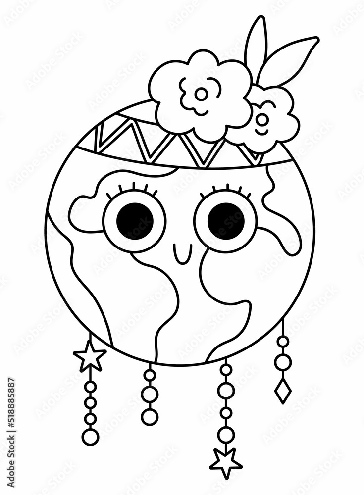 Vector black and white earth for kids. Earth day line illustration with ...