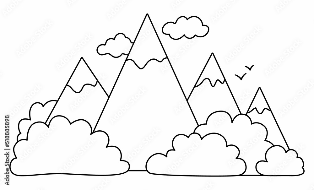 Vector black and white mountain and forest landscape. Environment ...