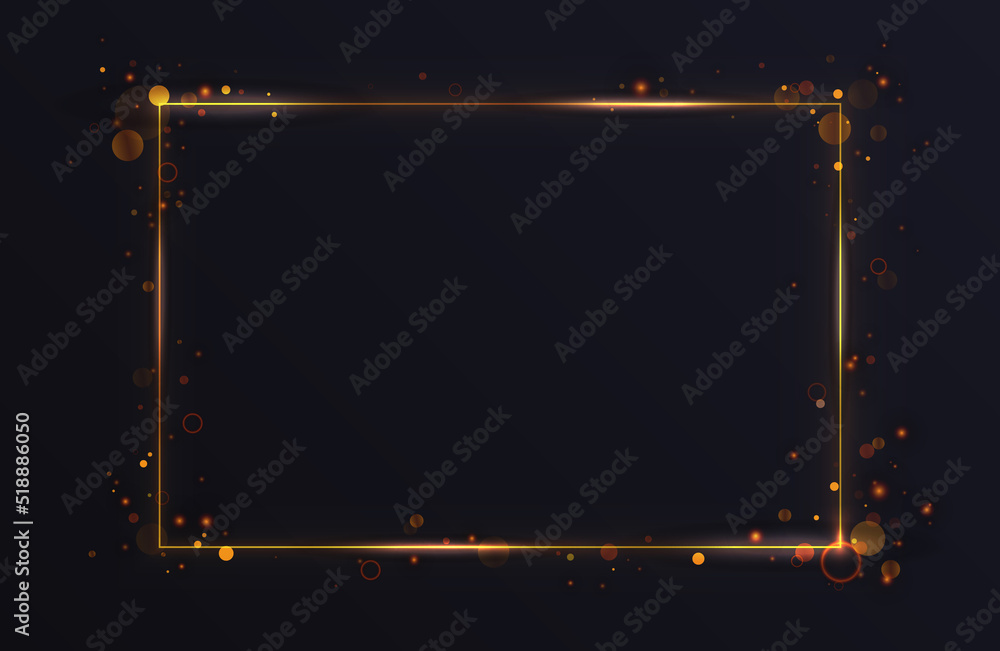 Gold glowing rectangular frame, light effect vector illustration ...