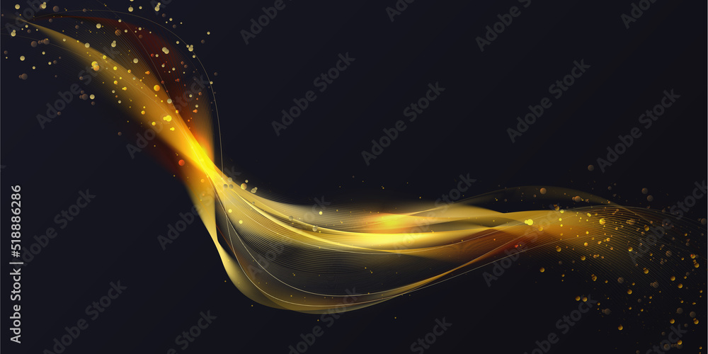 Golden wave with sparkle bokeh, abstract light effect vector ...