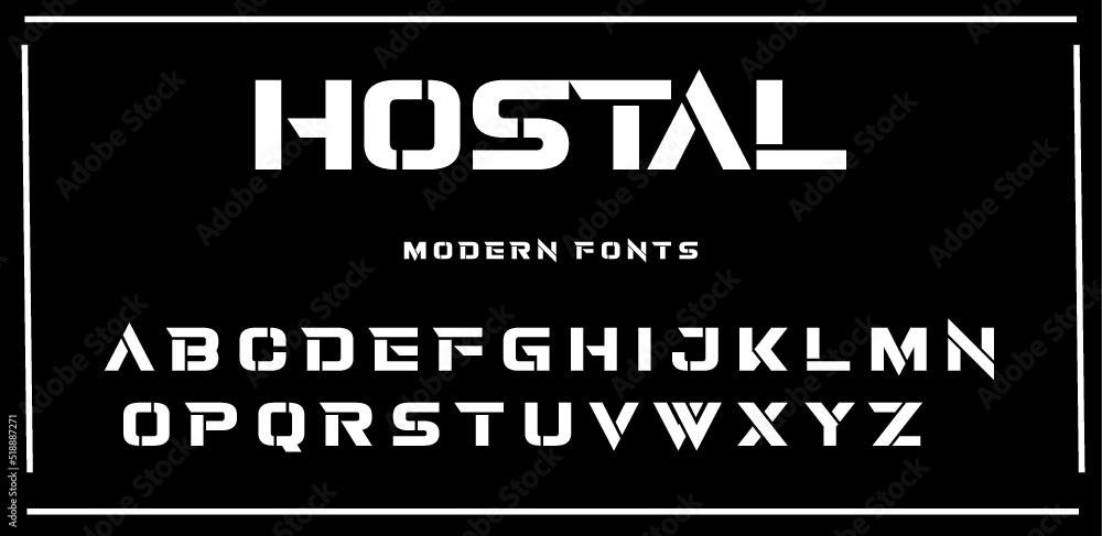 HOSTAL Sports minimal tech font letter set. Luxury vector typeface for ...