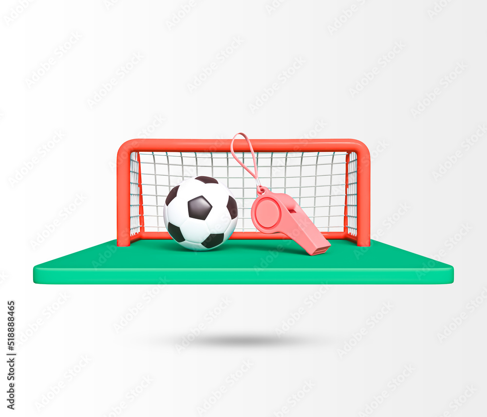 Football goal post 3d icon. Realistic soccer ball and goal bar icon ...