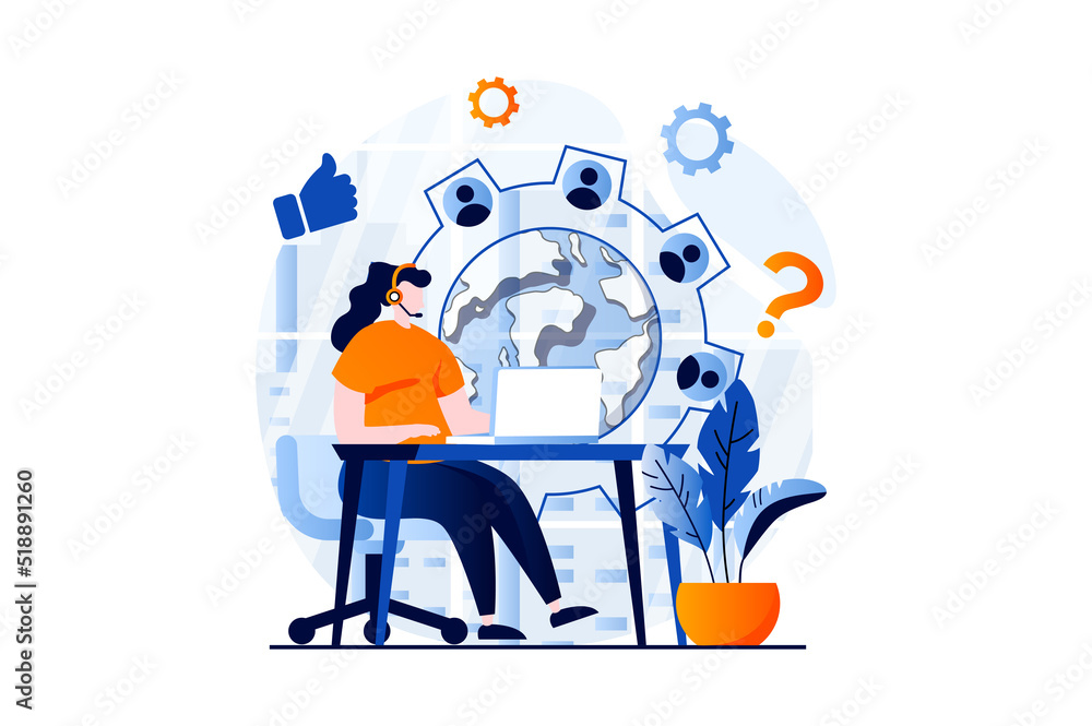 Technical support concept with people scene in flat cartoon design ...