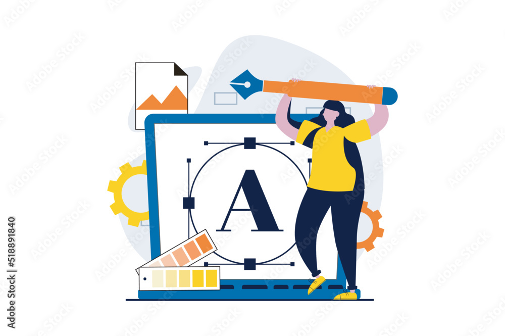 Ui ux design concept with people scene in flat cartoon design. Woman ...