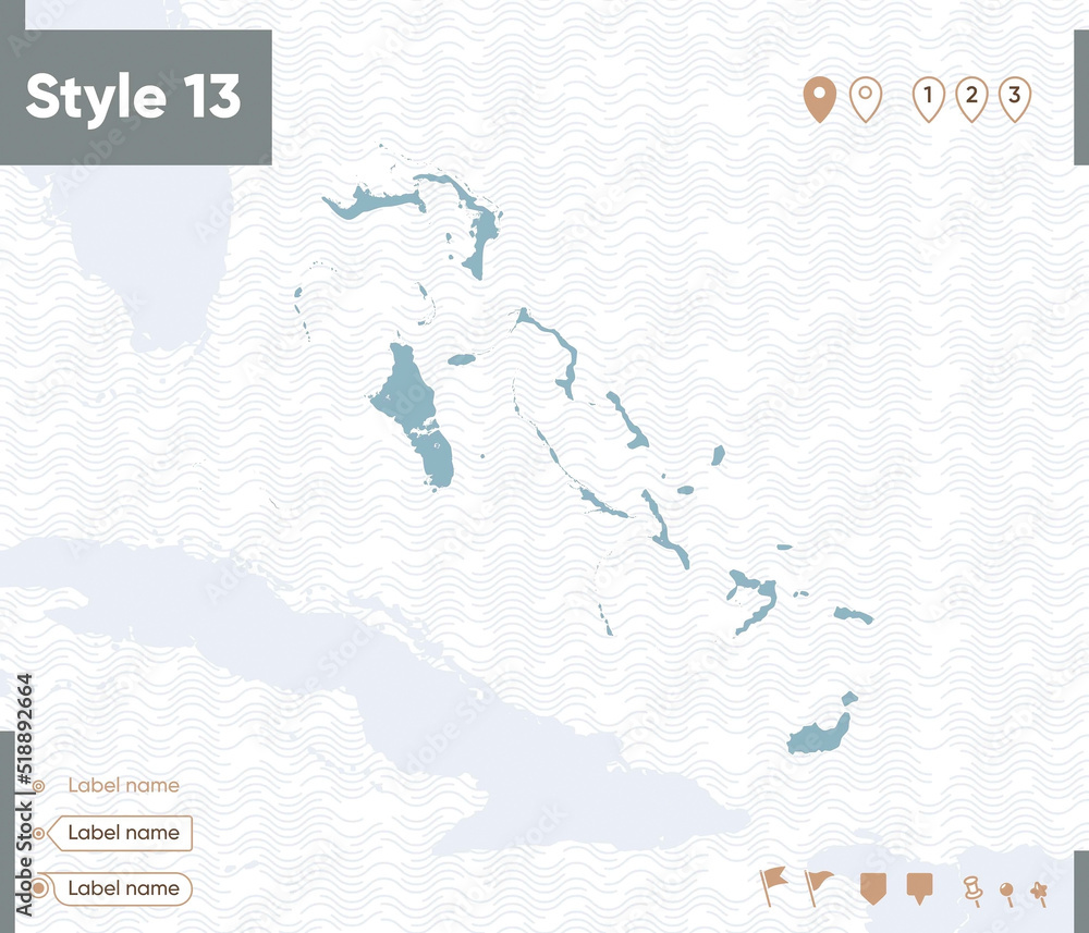 Bahamas - map with water, national borders and neighboring countries ...