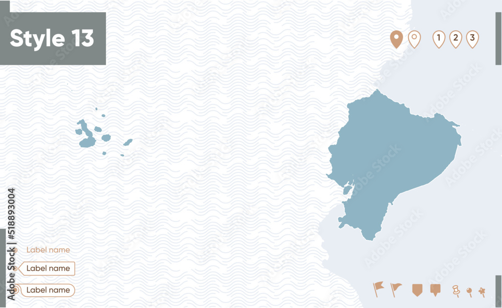 Ecuador - map with water, national borders and neighboring countries ...