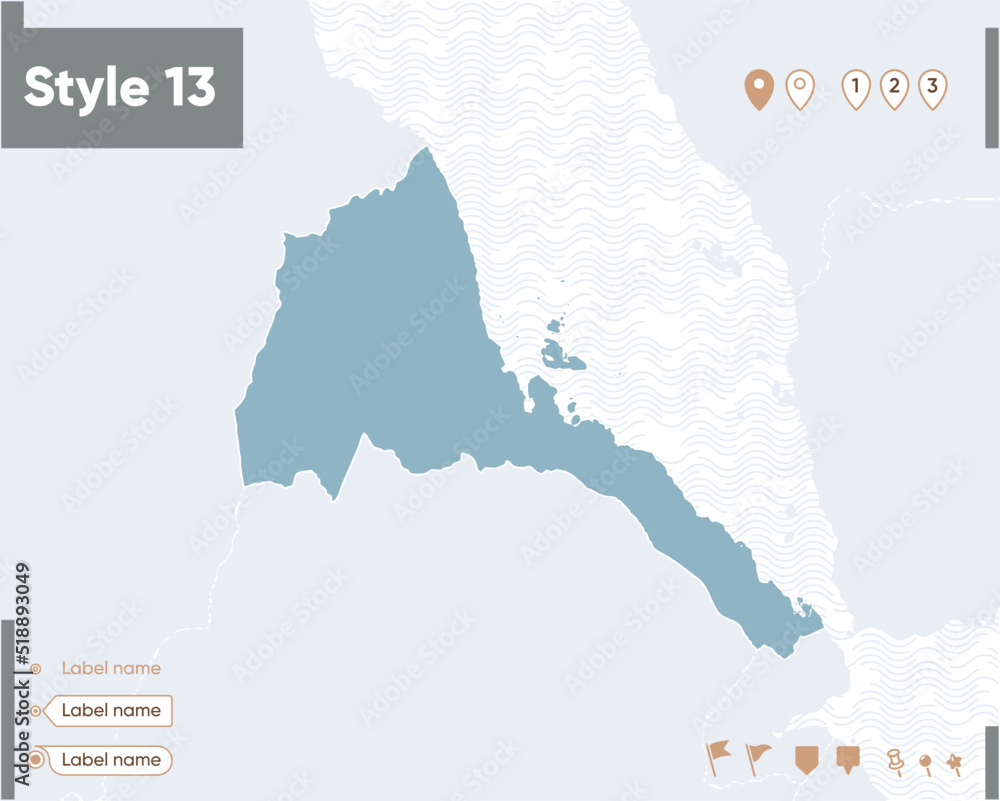 Eritrea - map with water, national borders and neighboring countries ...