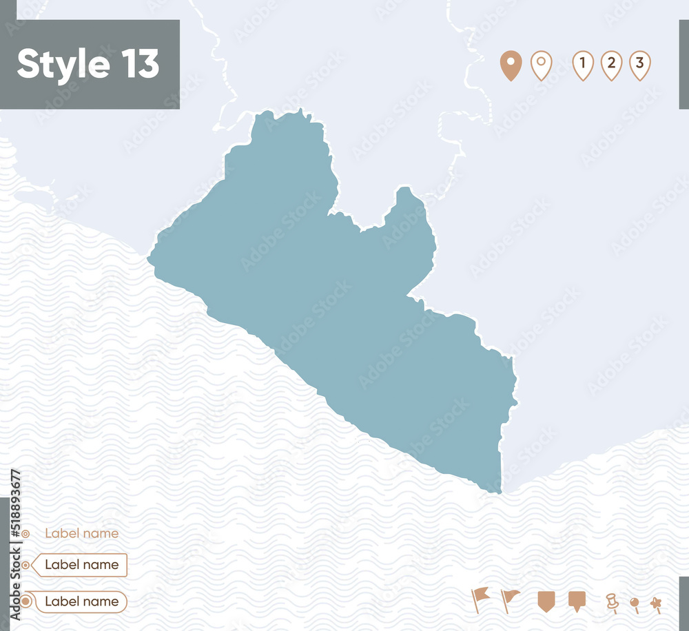 Fototapeta mapa świata dla dzieci Liberia - map with water, national ...