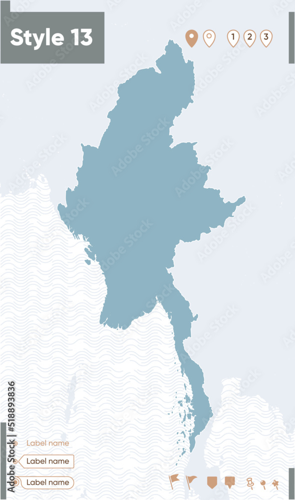 Myanmar - map with water, national borders and neighboring countries ...