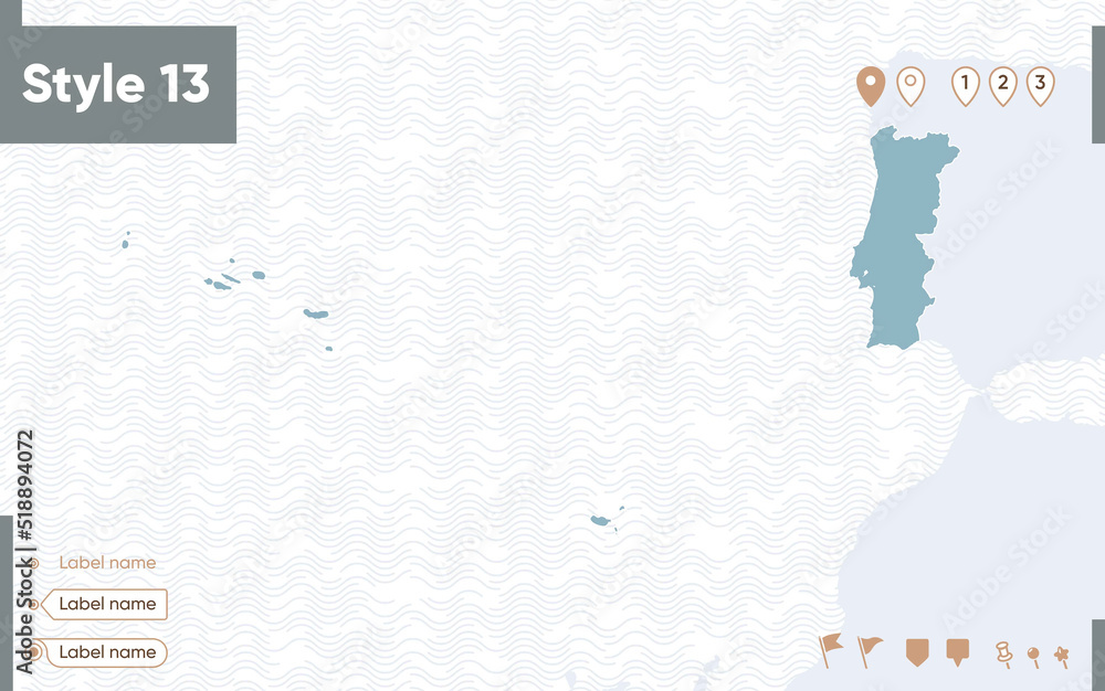 Portugal - map with water, national borders and neighboring countries ...