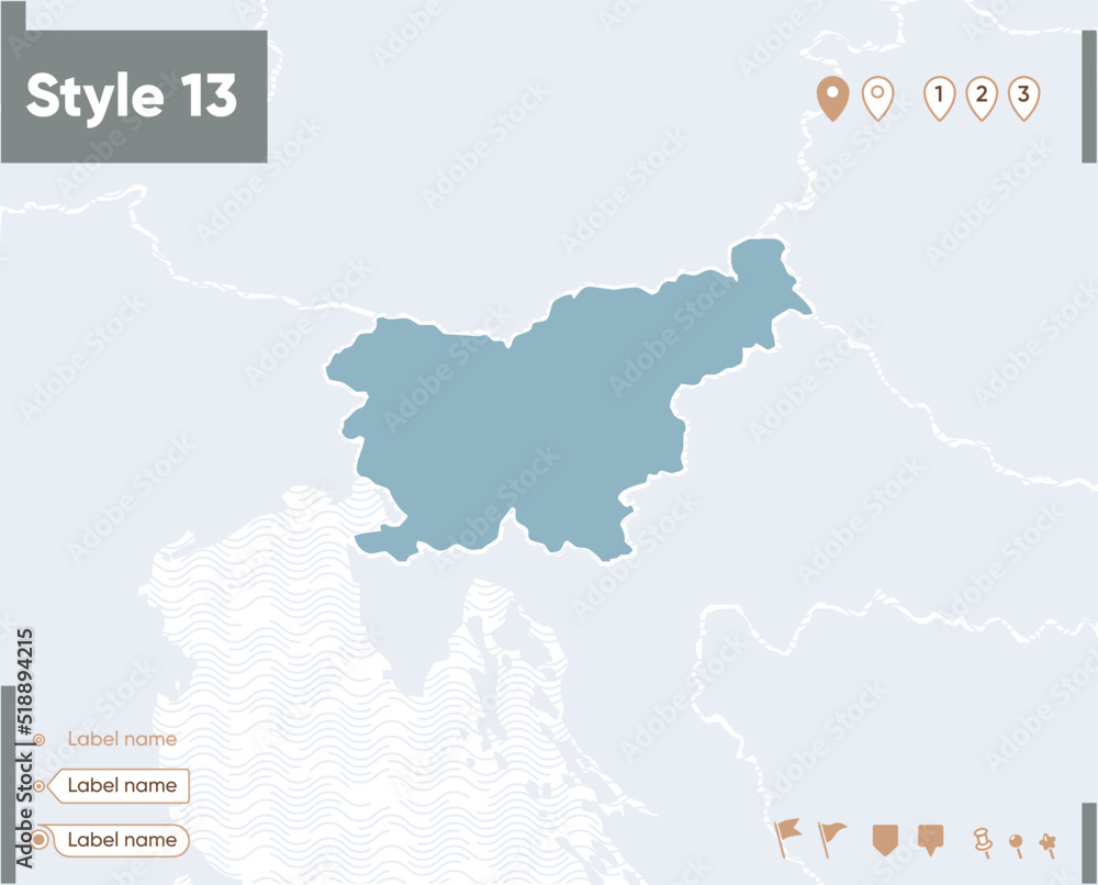 Vetor de Slovenia - map with water, national borders and neighboring ...