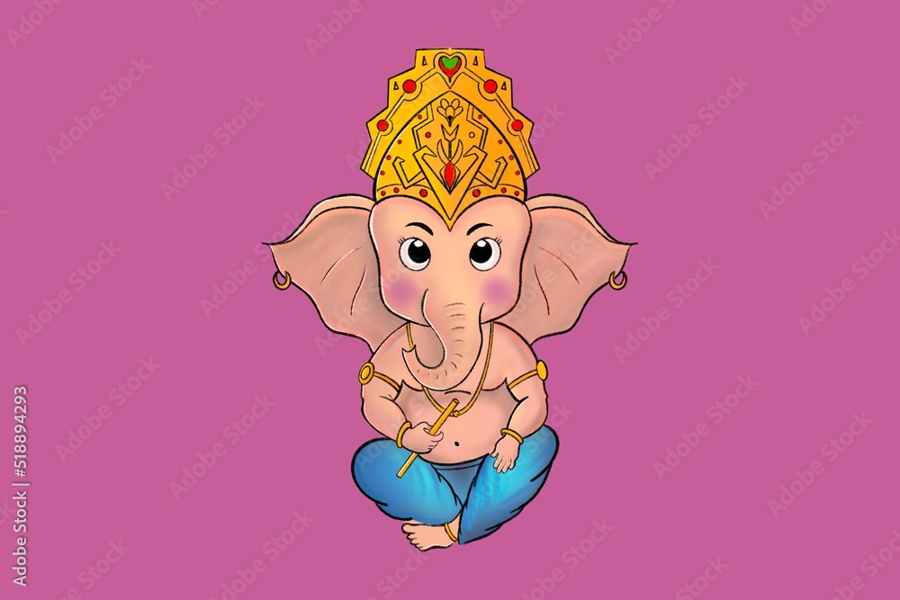 Lord Ganesha cartoon illustration Stock Illustration | Adobe Stock