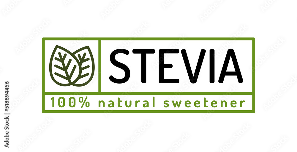 Stevia leaves badge 100% natural sweetener substitute line style ...