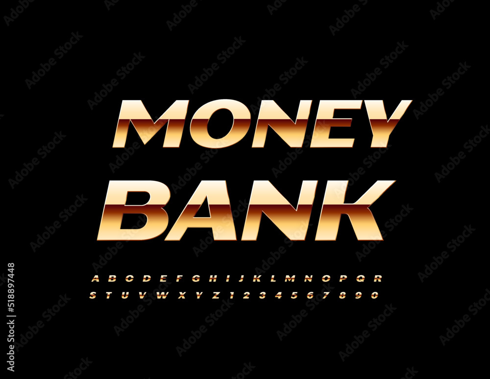 Vector Golden Logo Money Bank. Shiny elite Font. Stylish Alphabet ...