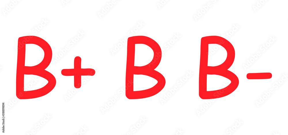 Set of Grade result B. Hand drawn icon in red circle. Test exam mark ...