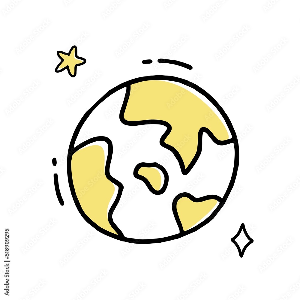 Planet earth clipart doodle. Vector illustration in line style. Stock ...