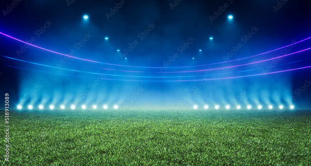 Abstract green football pitch stadium background illuminated by ...