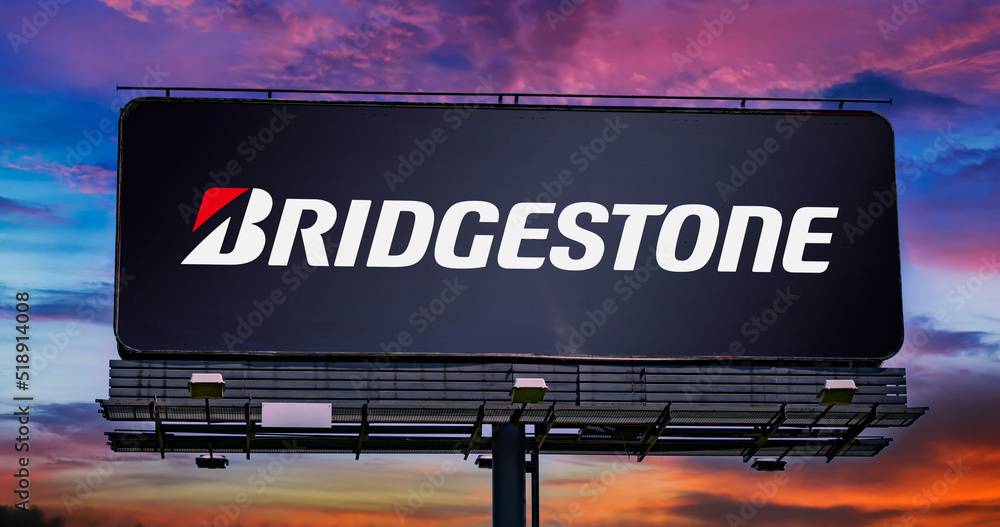 Advertisement billboard displaying logo of Bridgestone Stock Photo ...