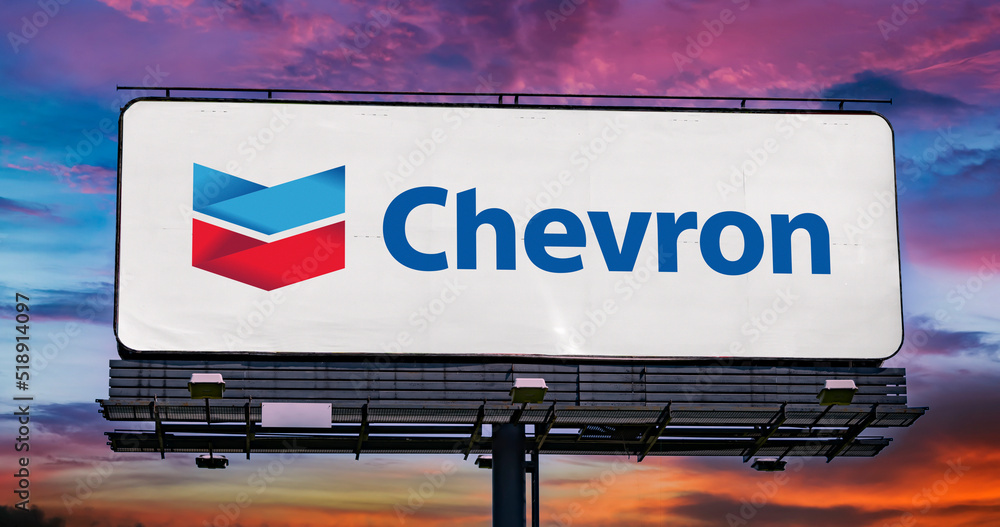 Advertisement billboard displaying logo of Chevron Stock Photo | Adobe ...