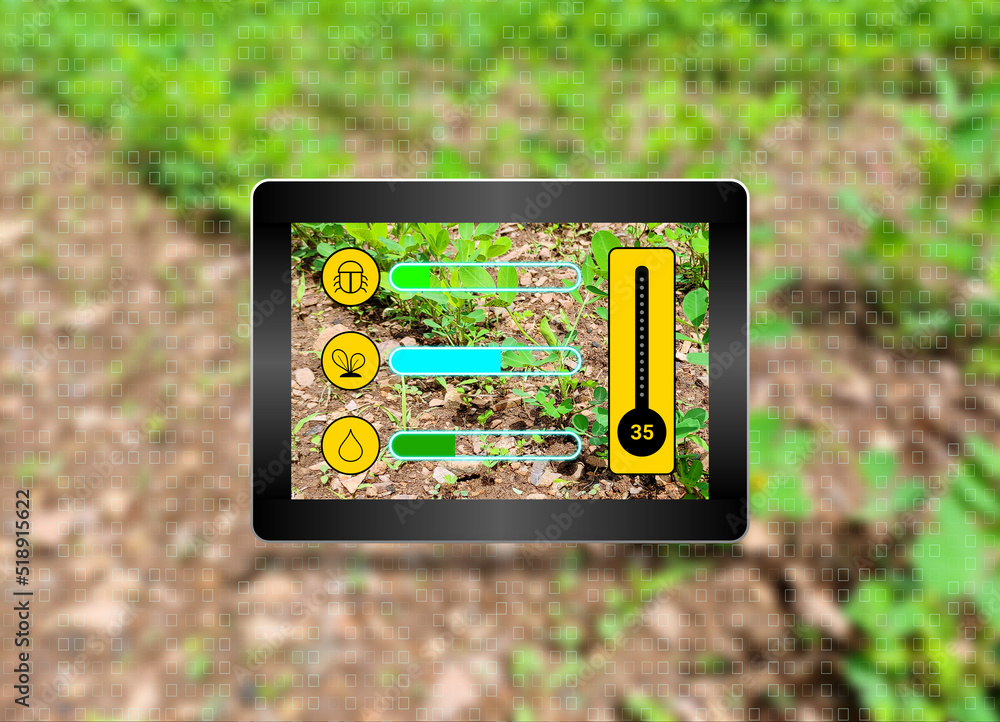 using samrt tablet for farming concept. .new generation apps showing ...
