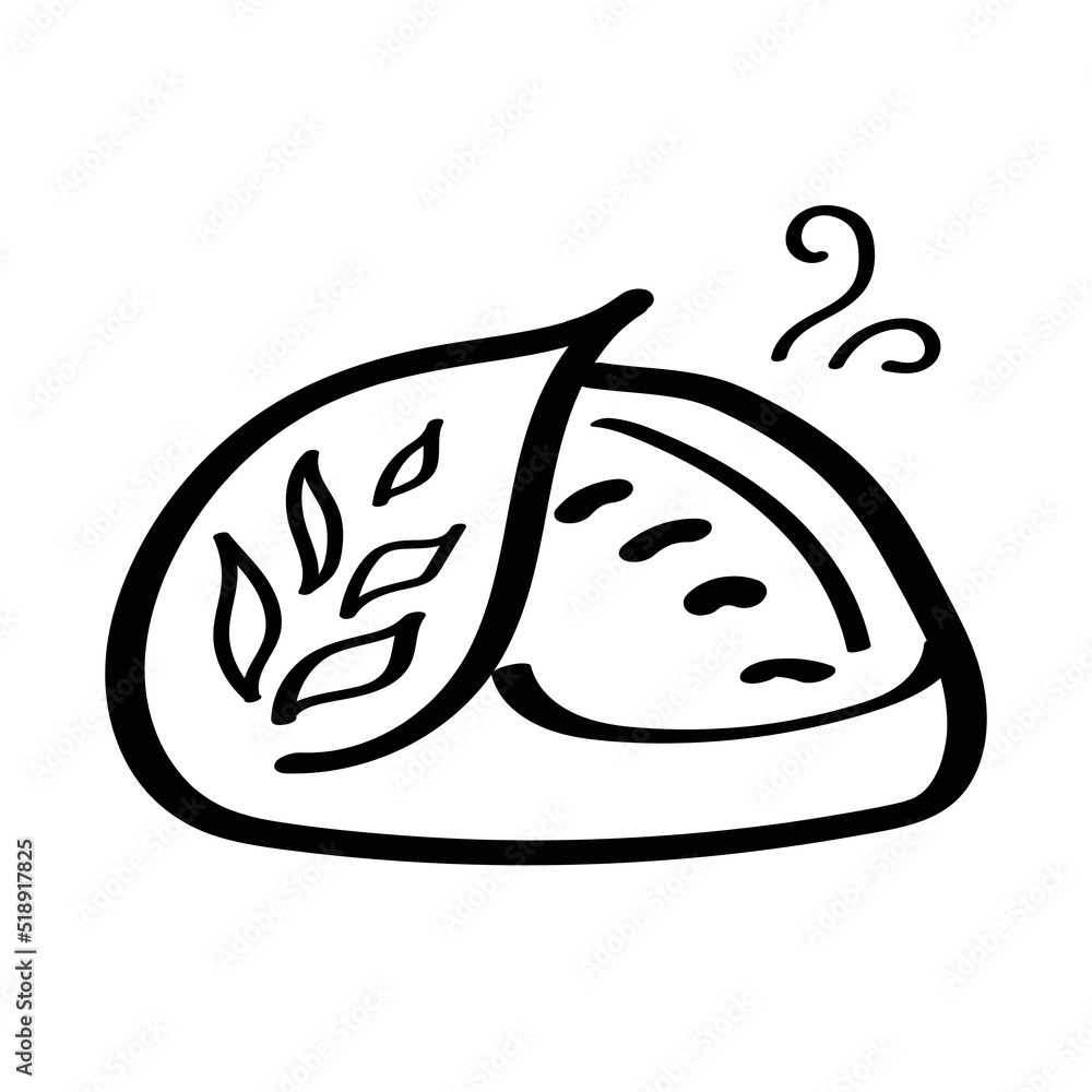 Decorative bread, vector black and white illustration. Bakery. Line art ...
