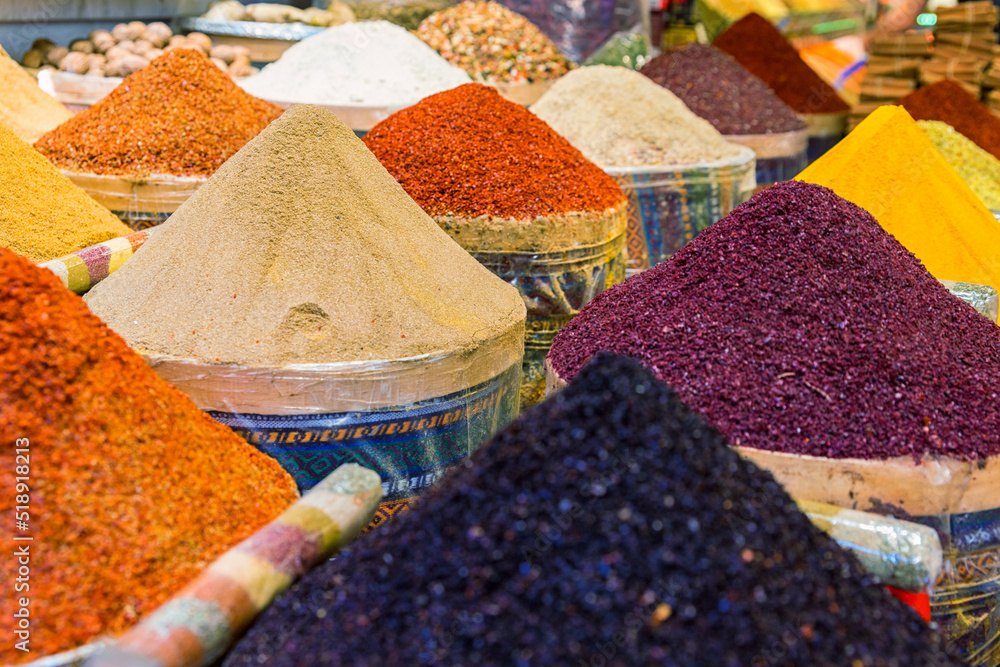 Spices Market with colourful mood. Multicolor spices sold at Egypt ...
