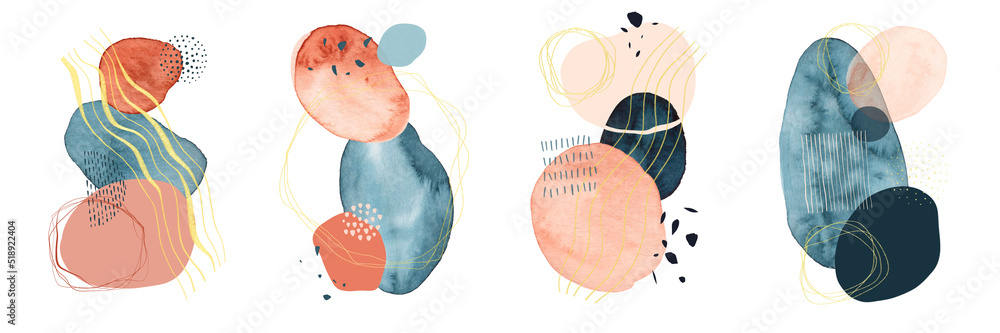 Collection of abstract art backgrounds. Hand drawn. Watercolor spots ...